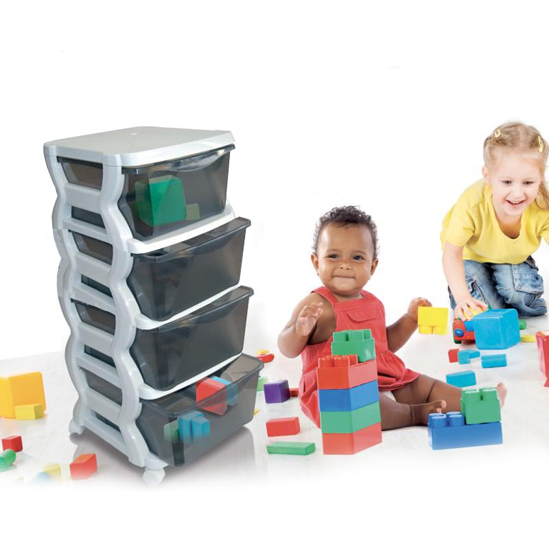 Plastic Chest of Drawers 36x40x80cm 4-Tier White-Grey with Wheels BAMA ...