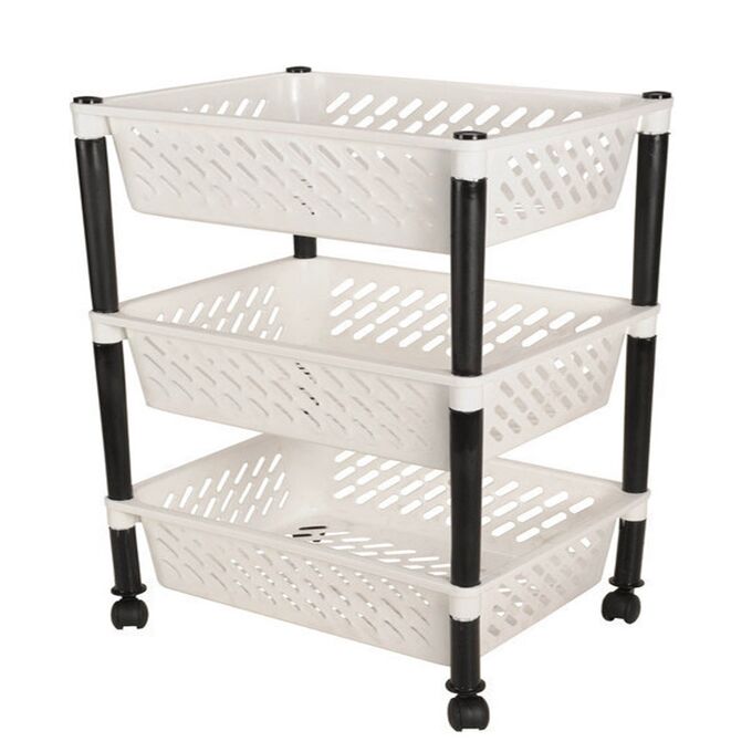 Τρόλεϊ Τροφίμων 39x30x62cm 3όροφο 1.4kg Πλαστικό με Ρόδες Λευκό-Μαύρο ...
